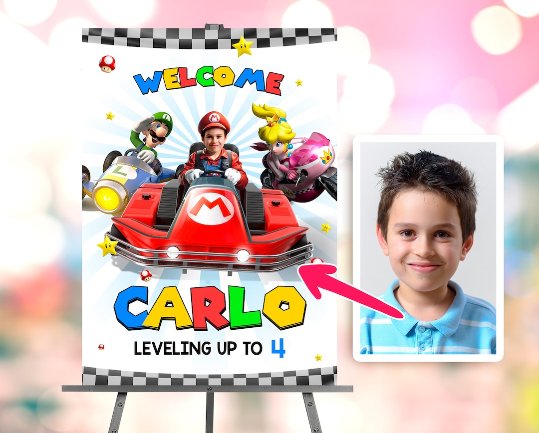 Mario Kart Personalized With Photo Birthday Welcome Sign Mario Birthday ...