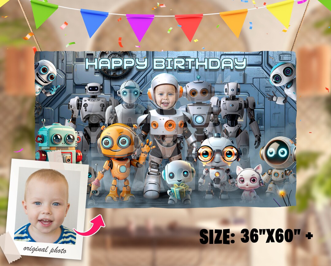 Robots Personalized With Photo Custom Banner Robots Birthday Banner ...