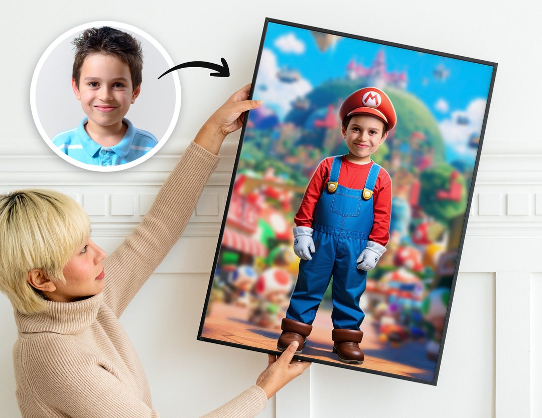Custom Super Mario Portrait Mario Personalized Portrait Canvas Print ...