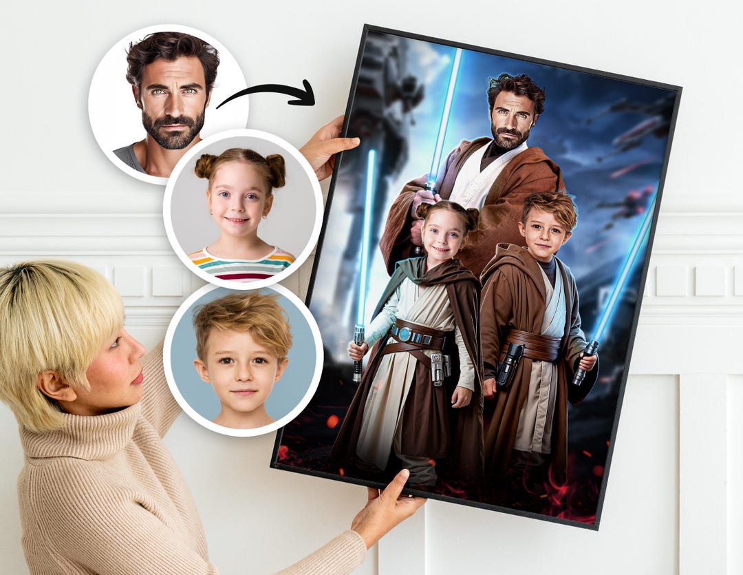 Family Jedi Portrait Jedi Personalized Portrait Print From Photo Wall ...