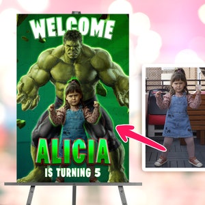 Hulk Personalized With Photo Birthday Welcome Sign Avengers - Etsy
