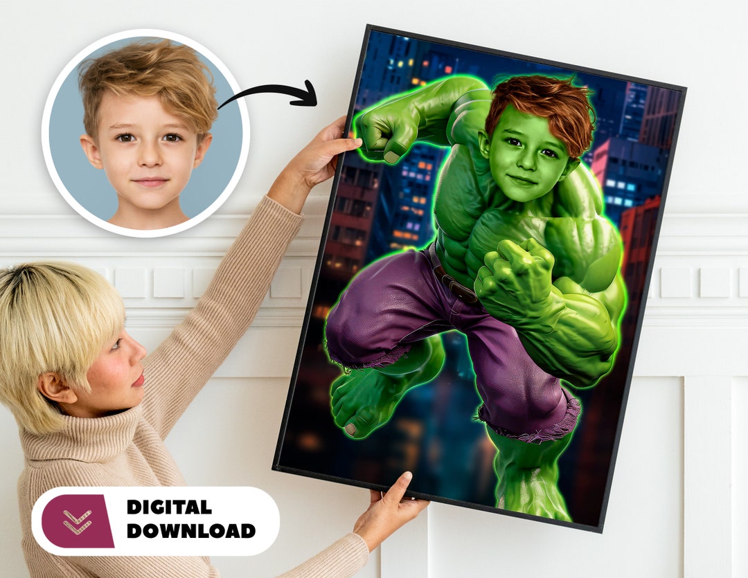 Custom Superhero Portrait Hulk Personalized Portrait Print From Photo ...