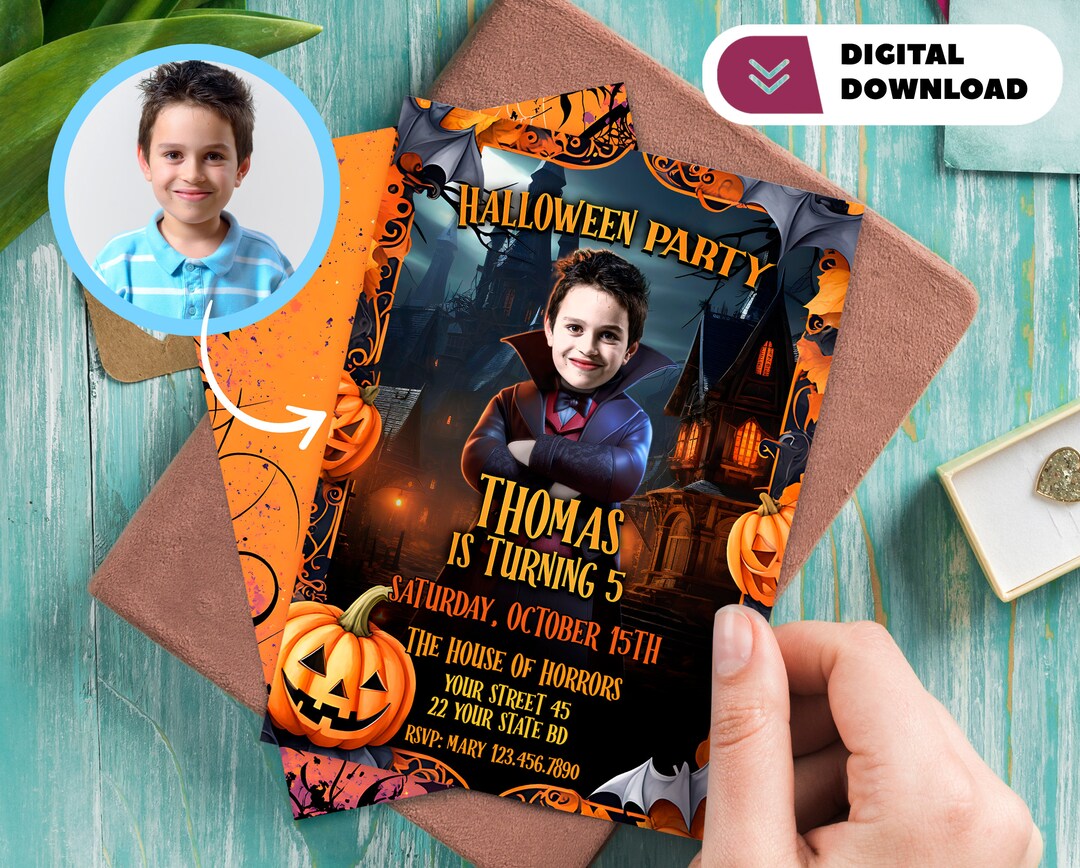 Halloween Invitation Personalized With Photo, Vampire Birthday Card ...