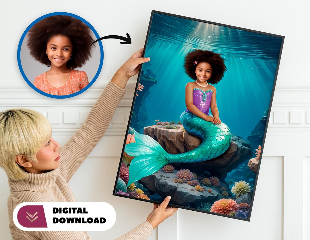 Little Mermaid Portrait Mermaid Personalized Portrait Print From Photo ...