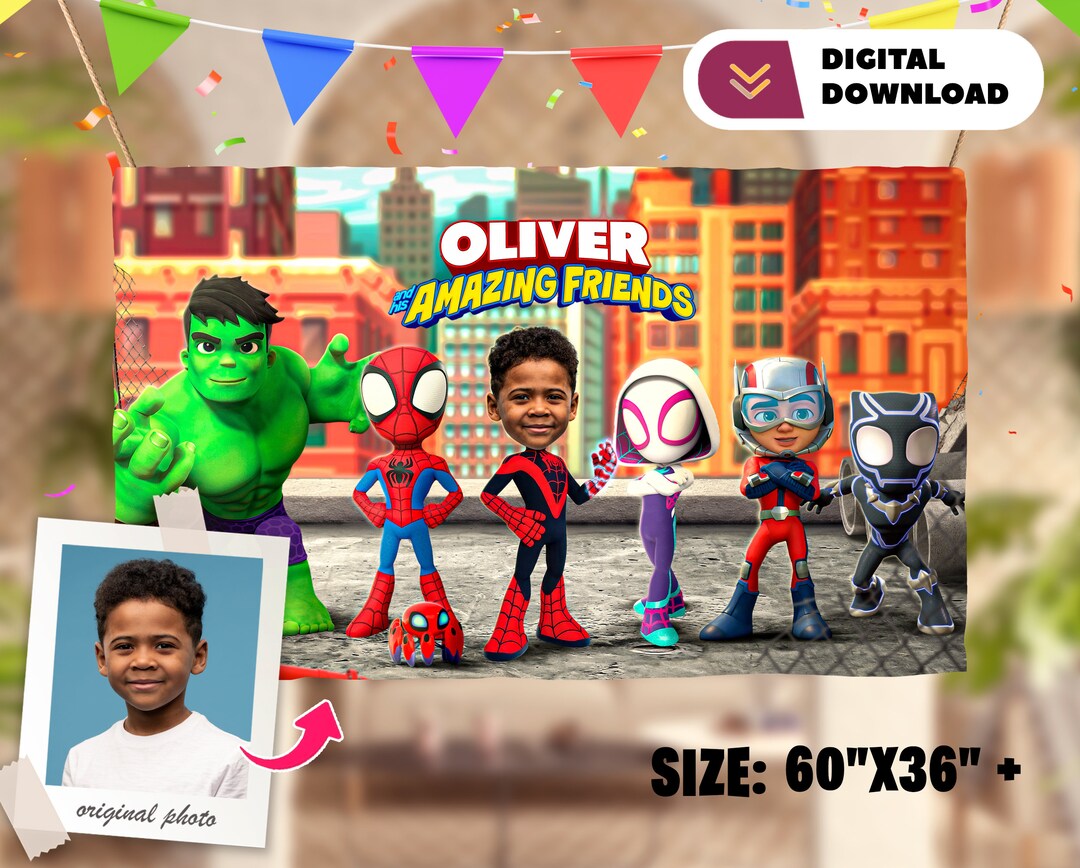 Spidey Personalized With Photo Custom Digital Banner - Spidey and His ...