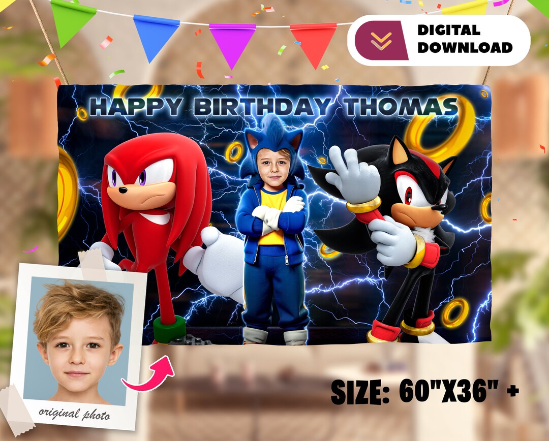 Sonic Personalized With Photo Custom Digital Banner - Gamer Birthday ...