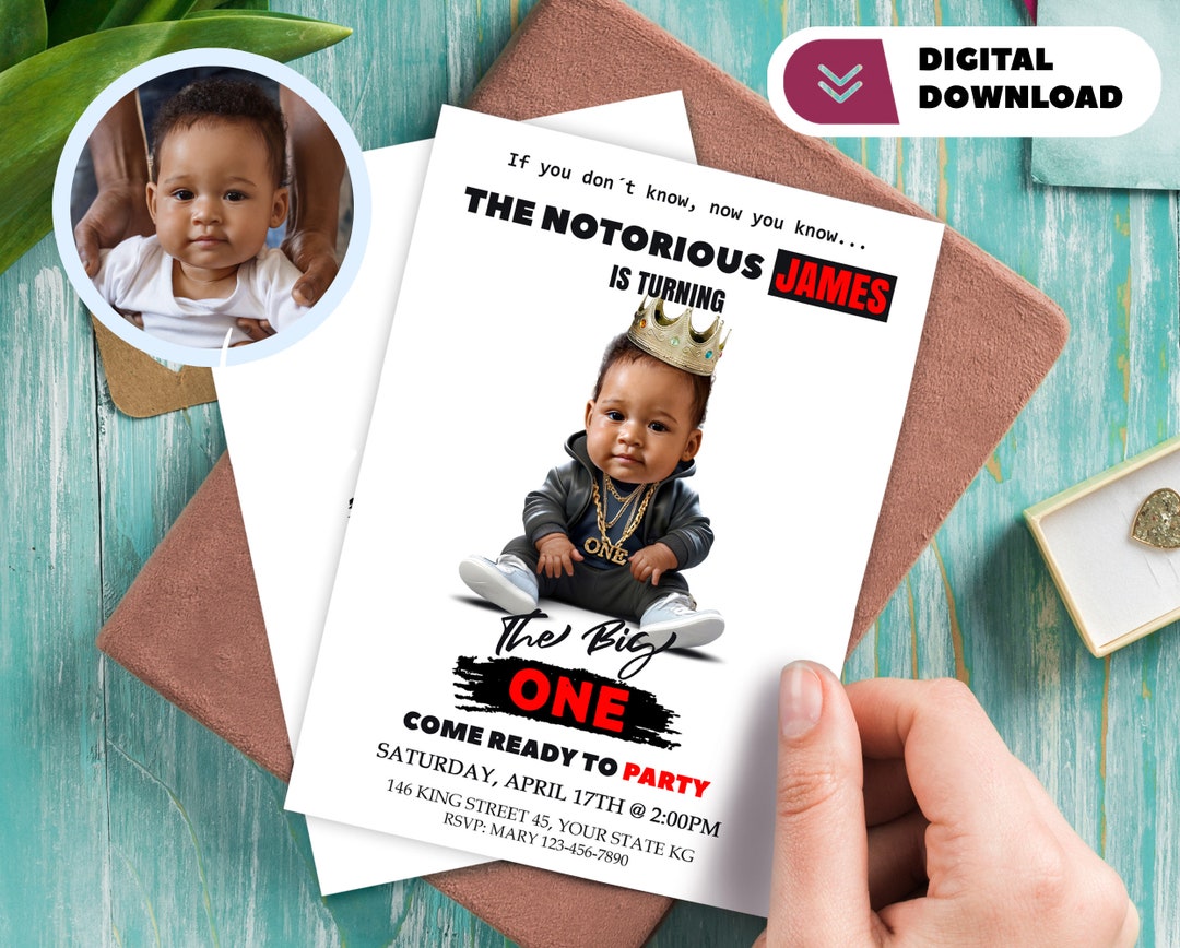 Notorious One Personalized With Photo Birthday Invitation Big One ...