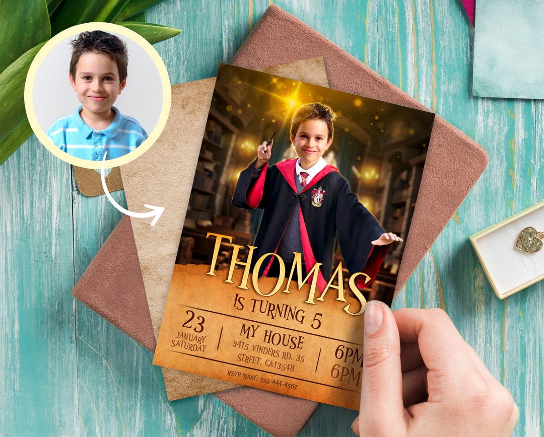 Wizard Personalized Invitation With Photo - Wizard Birthday Card - Etsy
