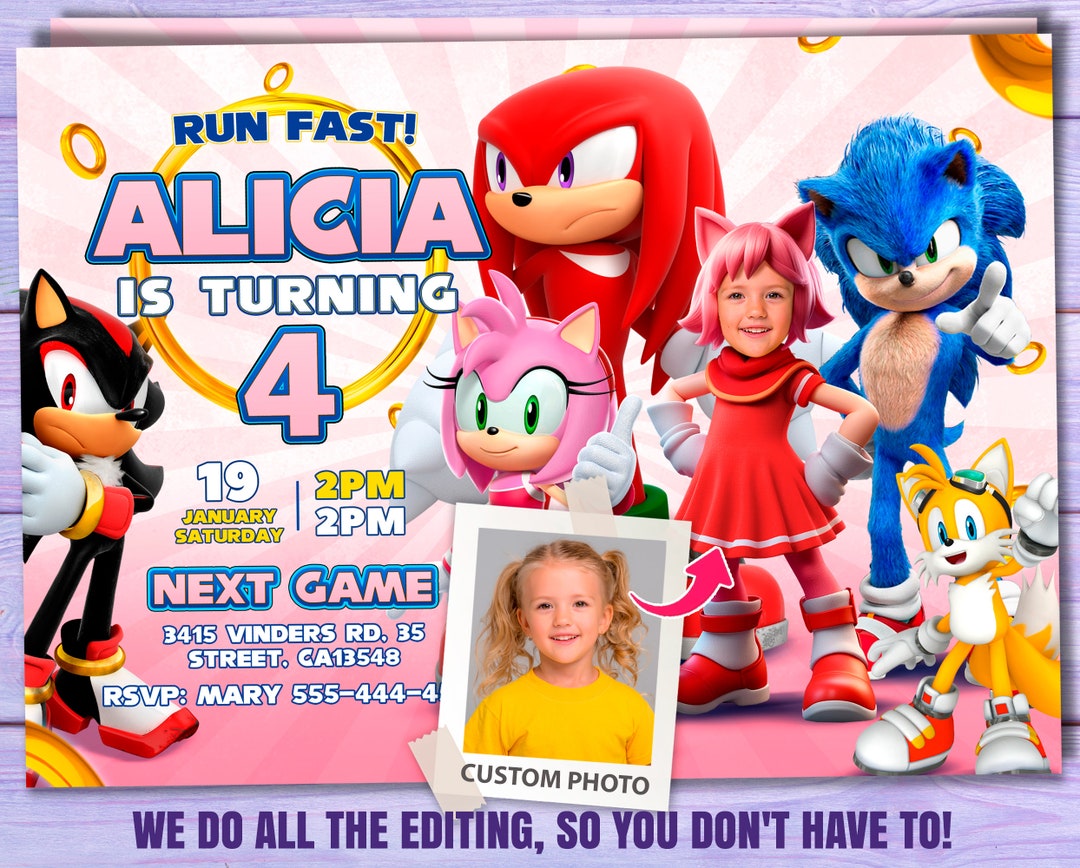 Sonic Girl Personalized With Photo Birthday Invitation Sonic Girl Party ...