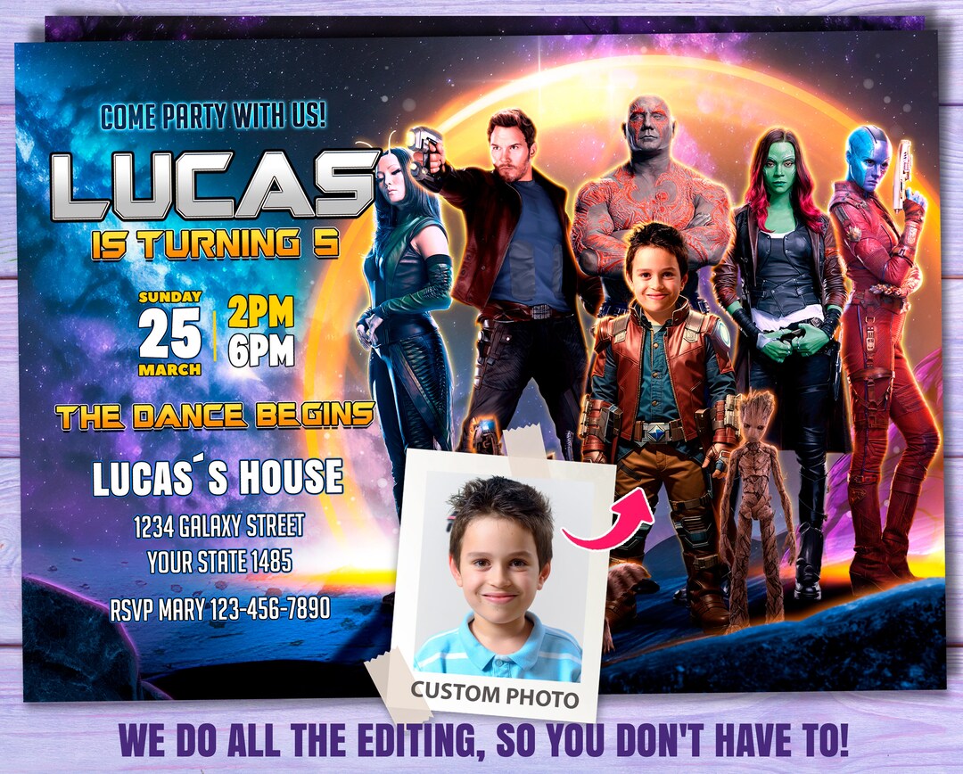 Guardians of the Galaxy Personalized With Photo Birthday Invitation ...