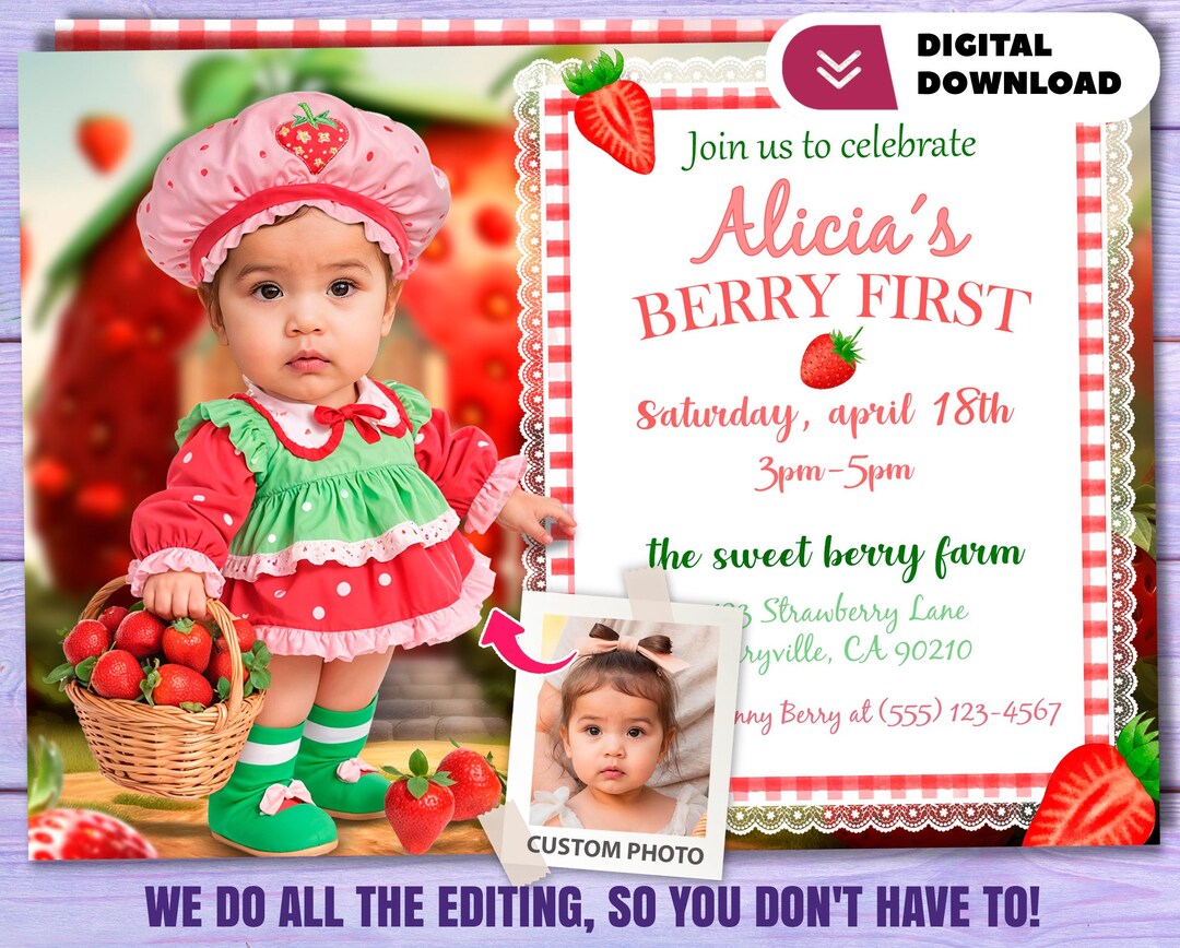 First Berry Invitation, First Birthday Girl Invitation, First Berry ...