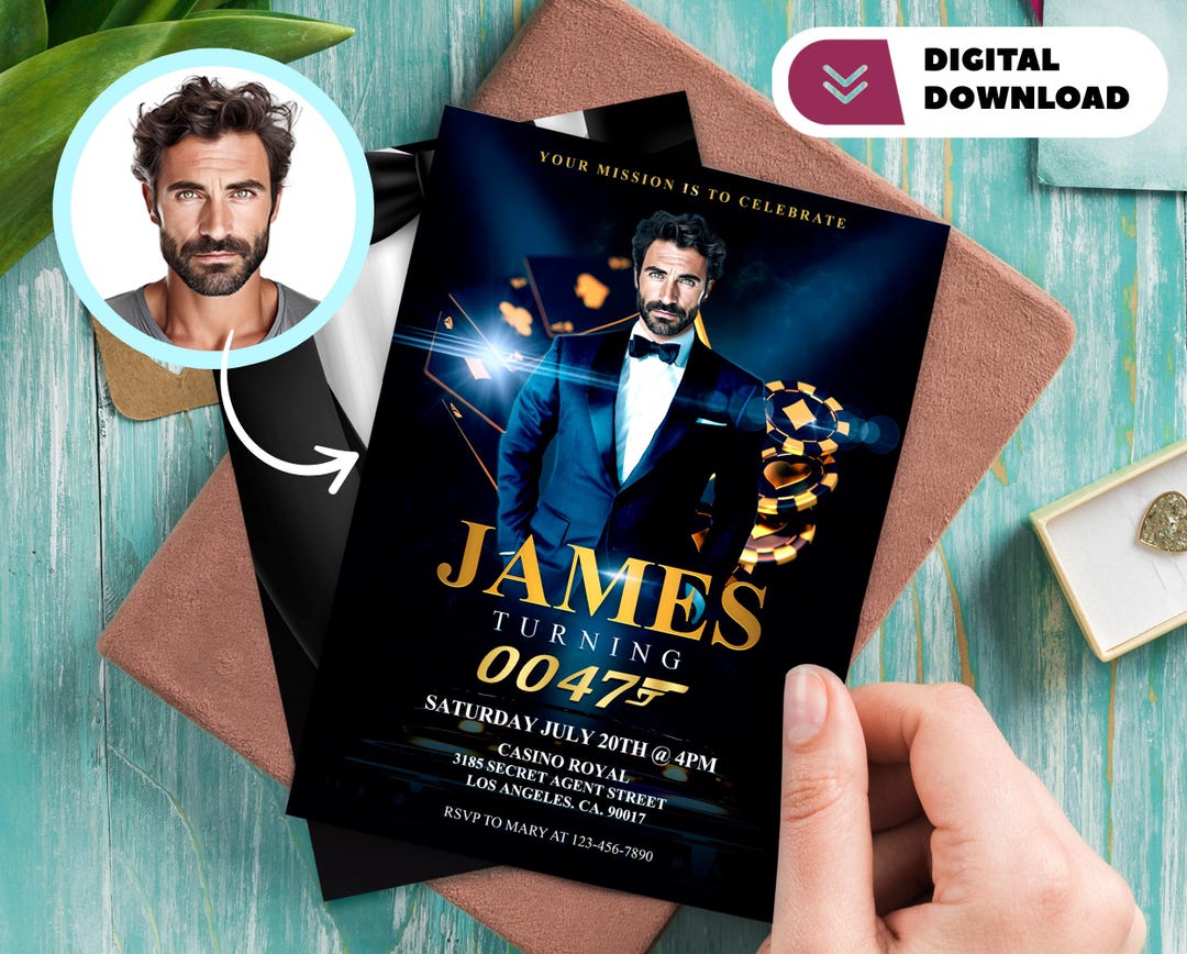 Personalized Agent Secret Invitation, Casino Birthday Invitation ...