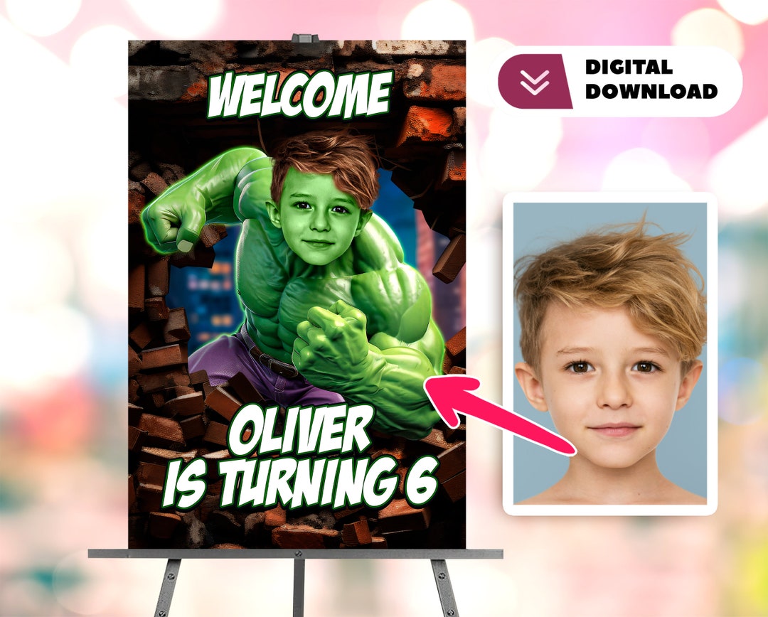 Hulk Personalized With Photo Birthday Welcome Sign Avengers Birthday ...
