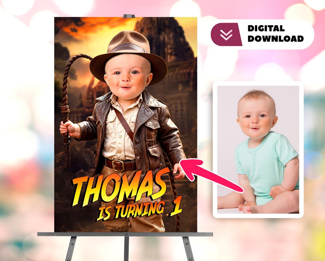 Indi Personalized With Photo Digital Welcome Sign - Baby Indiana Party ...