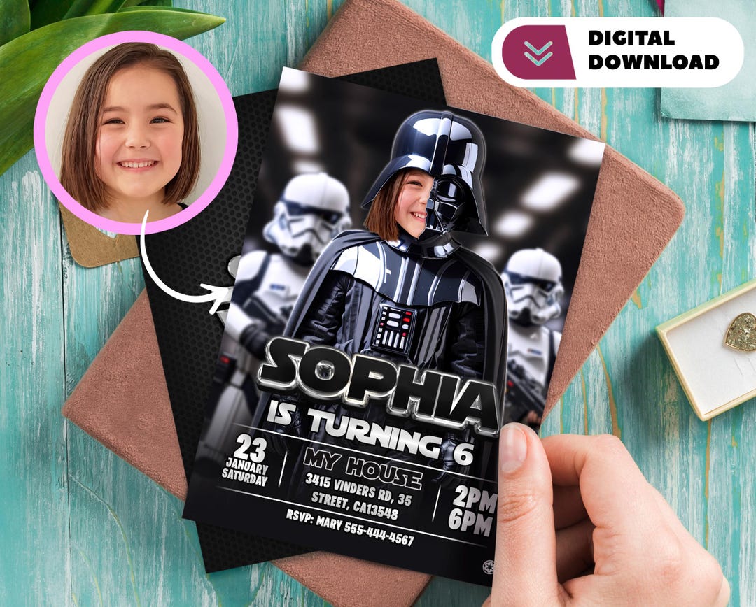 Darth Vader Girl Personalized With Photo Birthday Invitation Darth ...