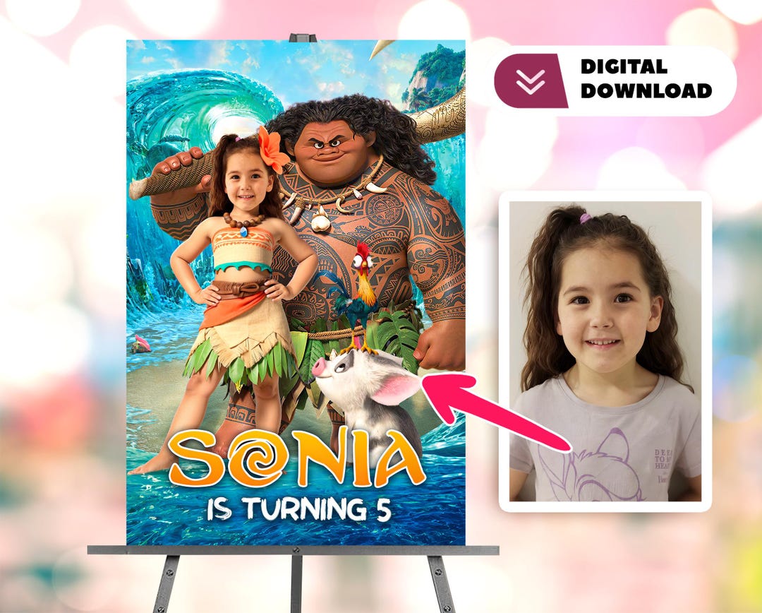Moana Personalized With Photo Digital Welcome Sign - Moana Birthday ...