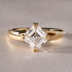 Asscher Cut Lab Grown Diamond Engagement Ring, 14k Yellow Gold Kite Set ...