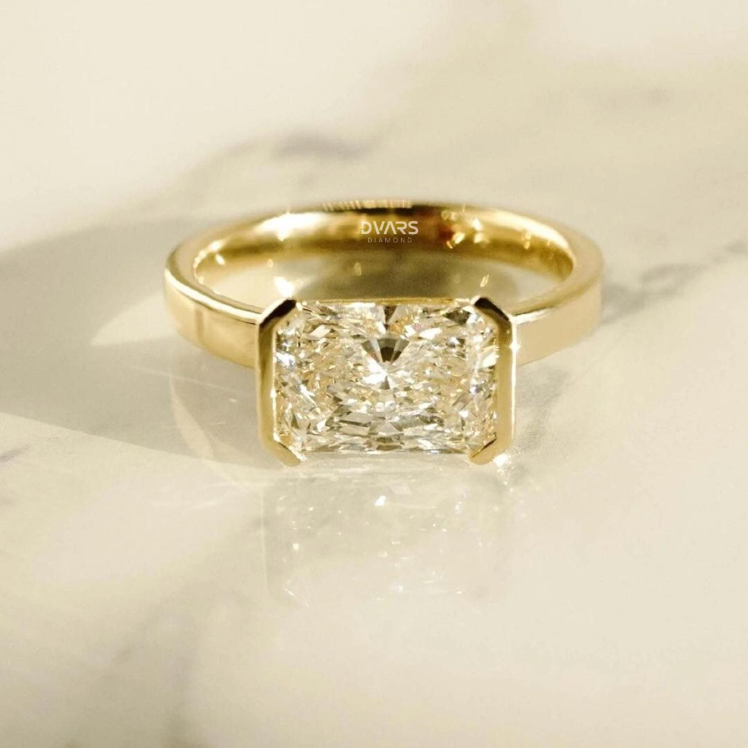 Half Bezel Set Ring, 2.50 CT Radiant Cut Ring, Crushed Ice Ring ...
