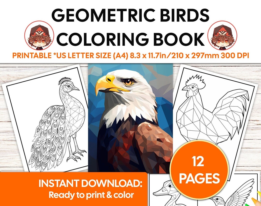 Geometric Birds Coloring Book, Polygon Coloring Pages, Bird Coloring ...