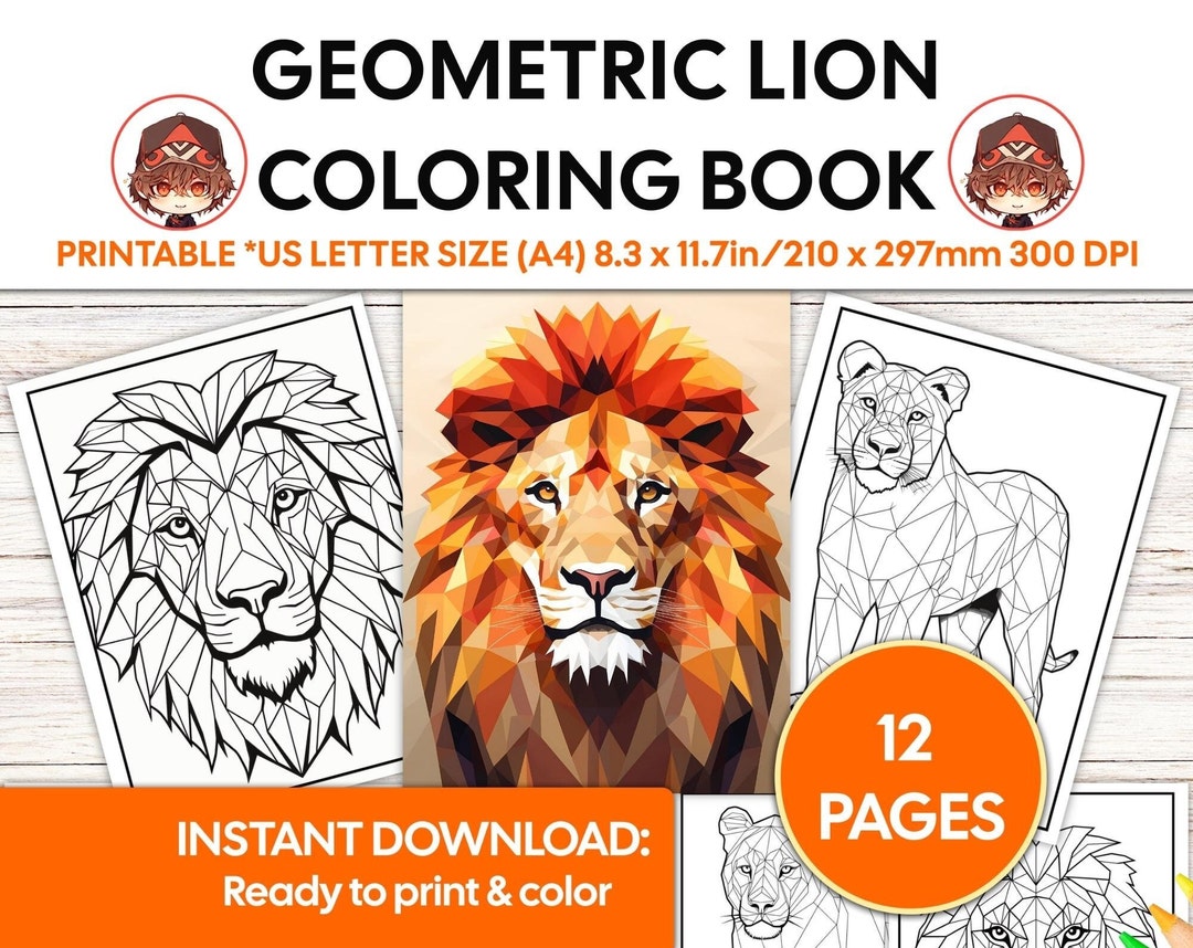 Geometric Lion Coloring Book, Polygon Coloring Pages, Lion Coloring ...