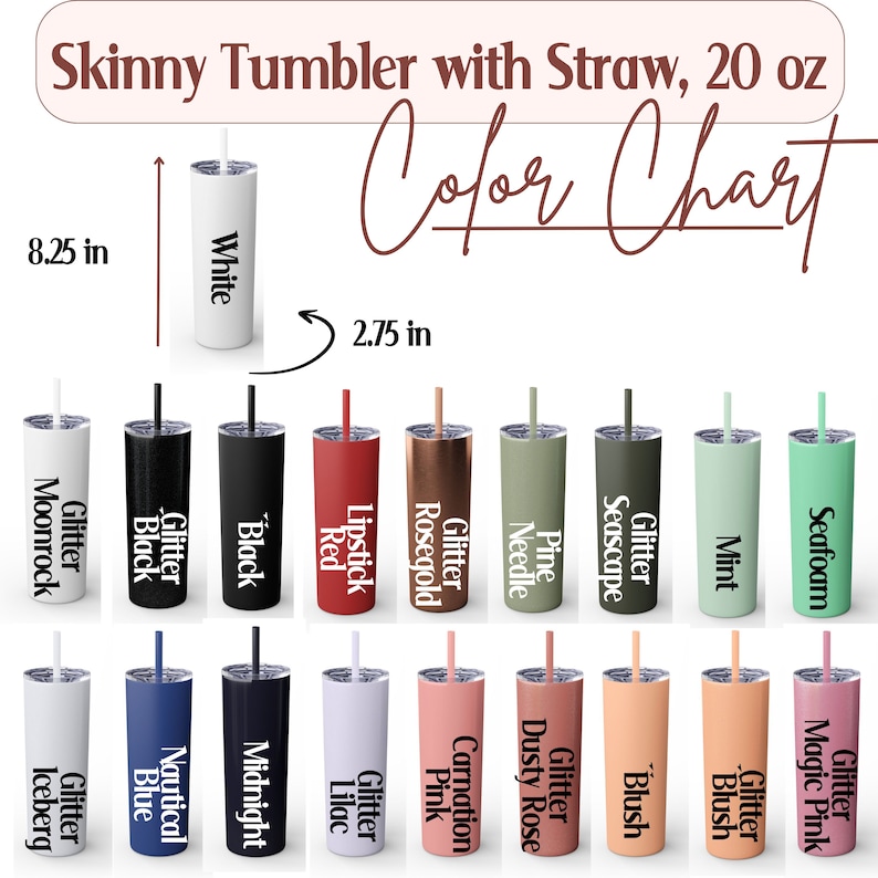 Skinny Tumbler With Straw 20oz Size and Color Chart Printify Insulated ...