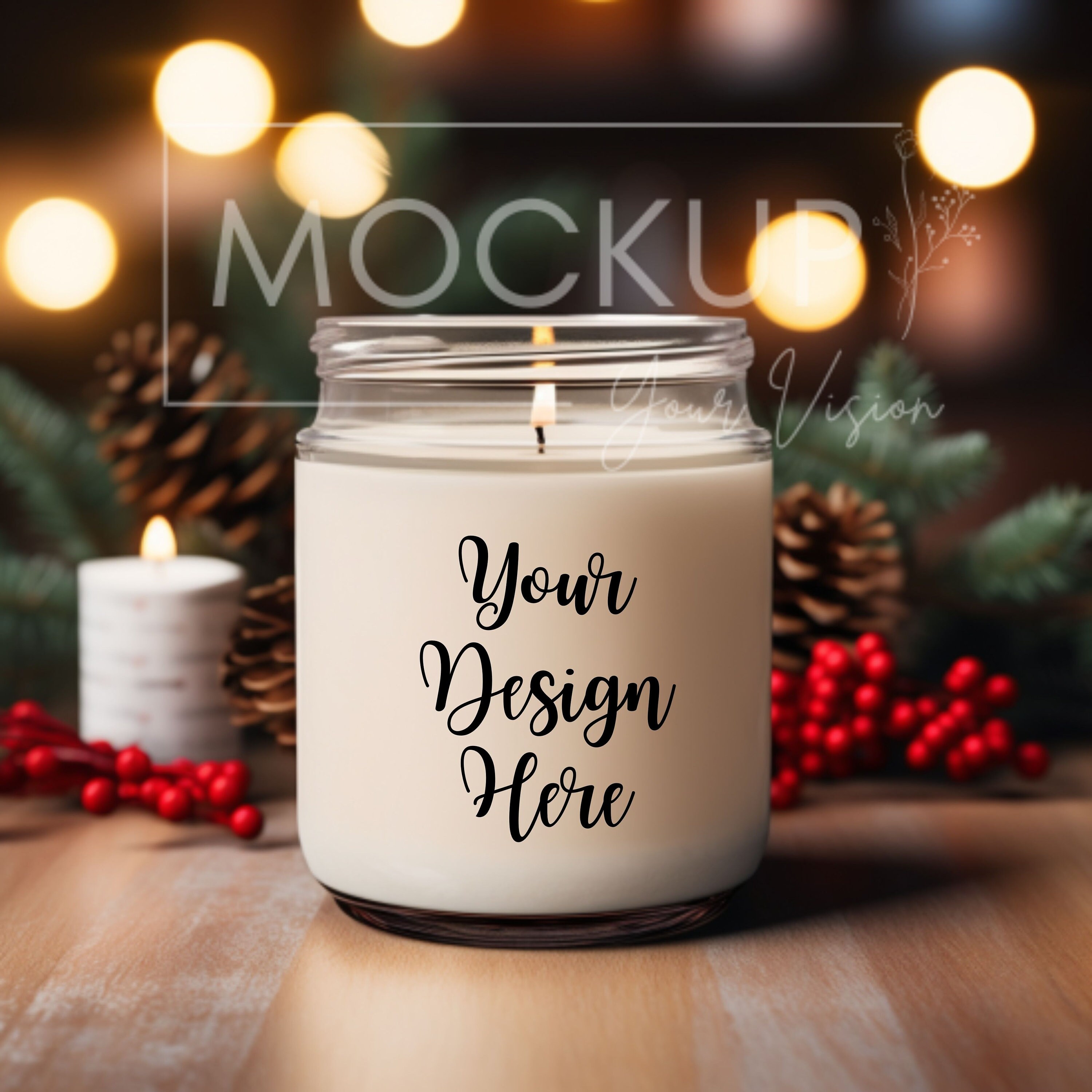 Soy Candle Mockup, Candle Jar Mockup, Christmas Candle Mockup, Winter ...