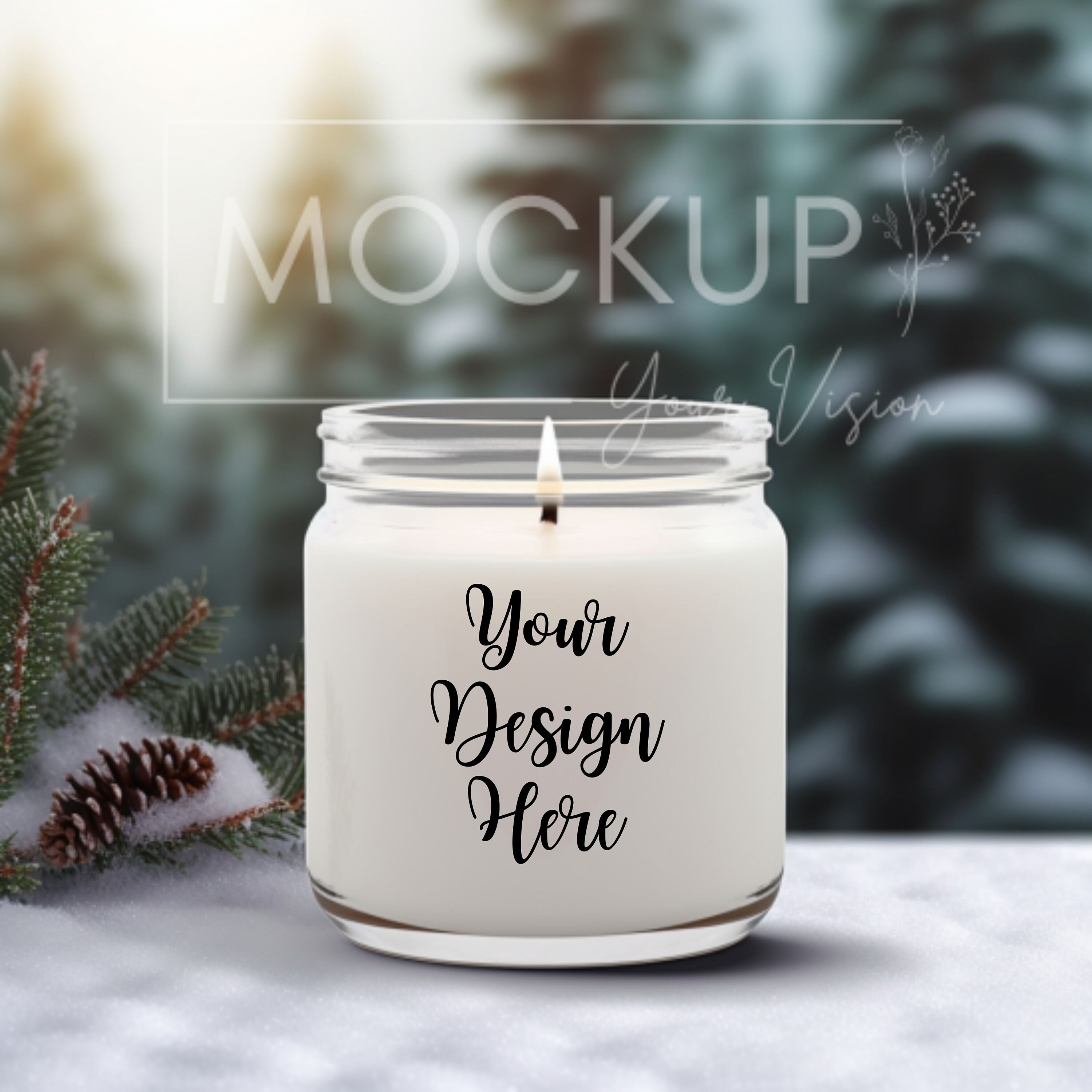 Soy Candle Mockup, Candle Jar Mockup, Christmas Candle Mockup, Winter ...