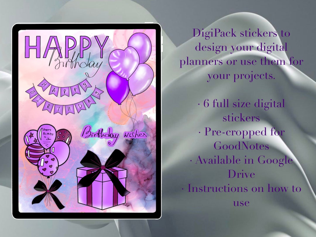 Purple Birthday Digital Stickers for Digital Planners, Creativity, Pre ...