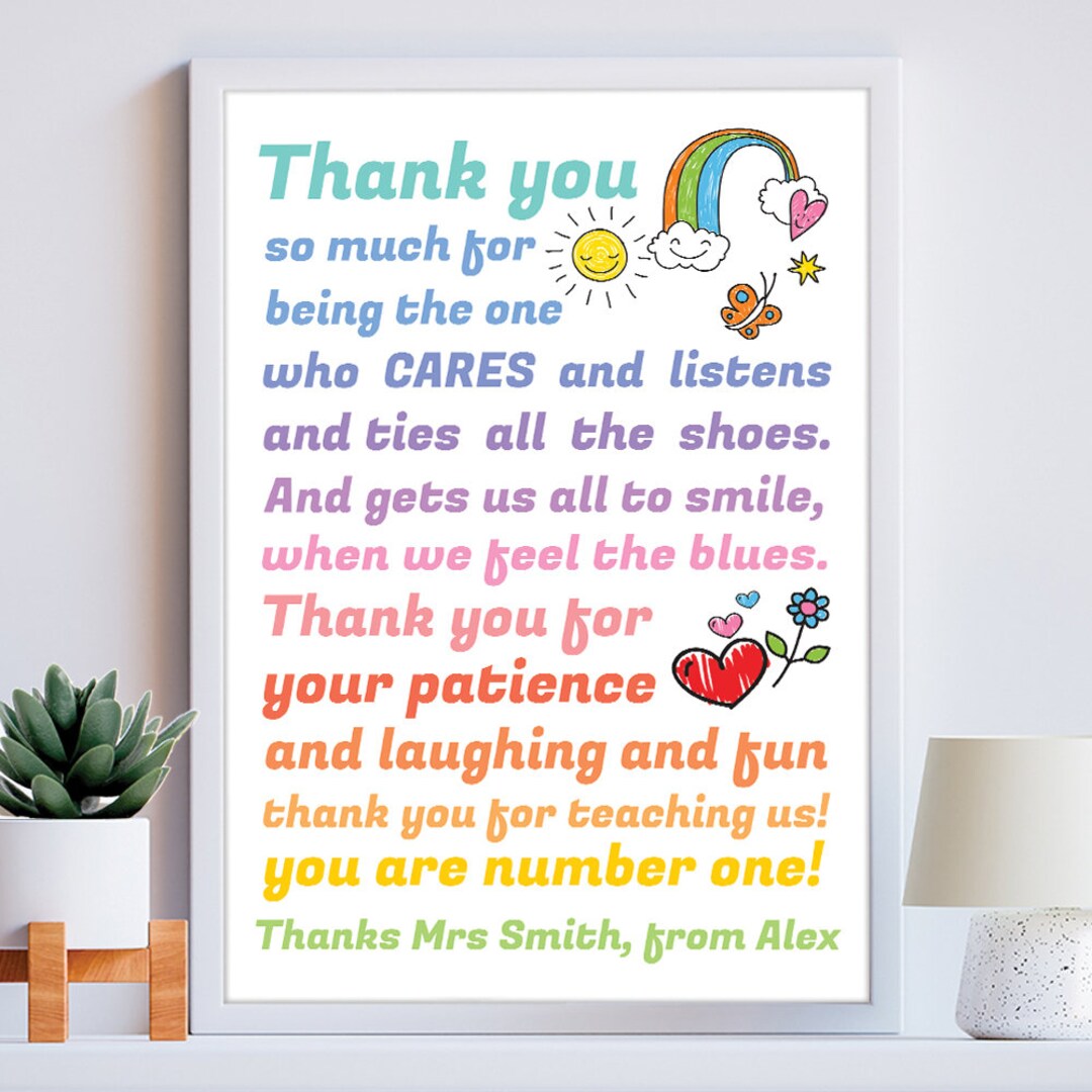 Personalised Thank You Teacher Poem Print Gift, Birthday, Leaving Gift ...