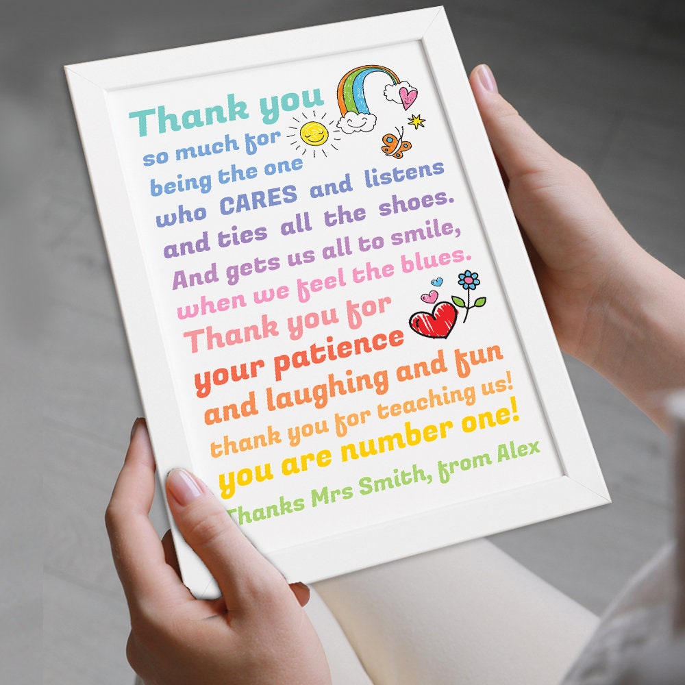 Personalised Thank You Teacher Poem Print Gift, Birthday, Leaving Gift ...