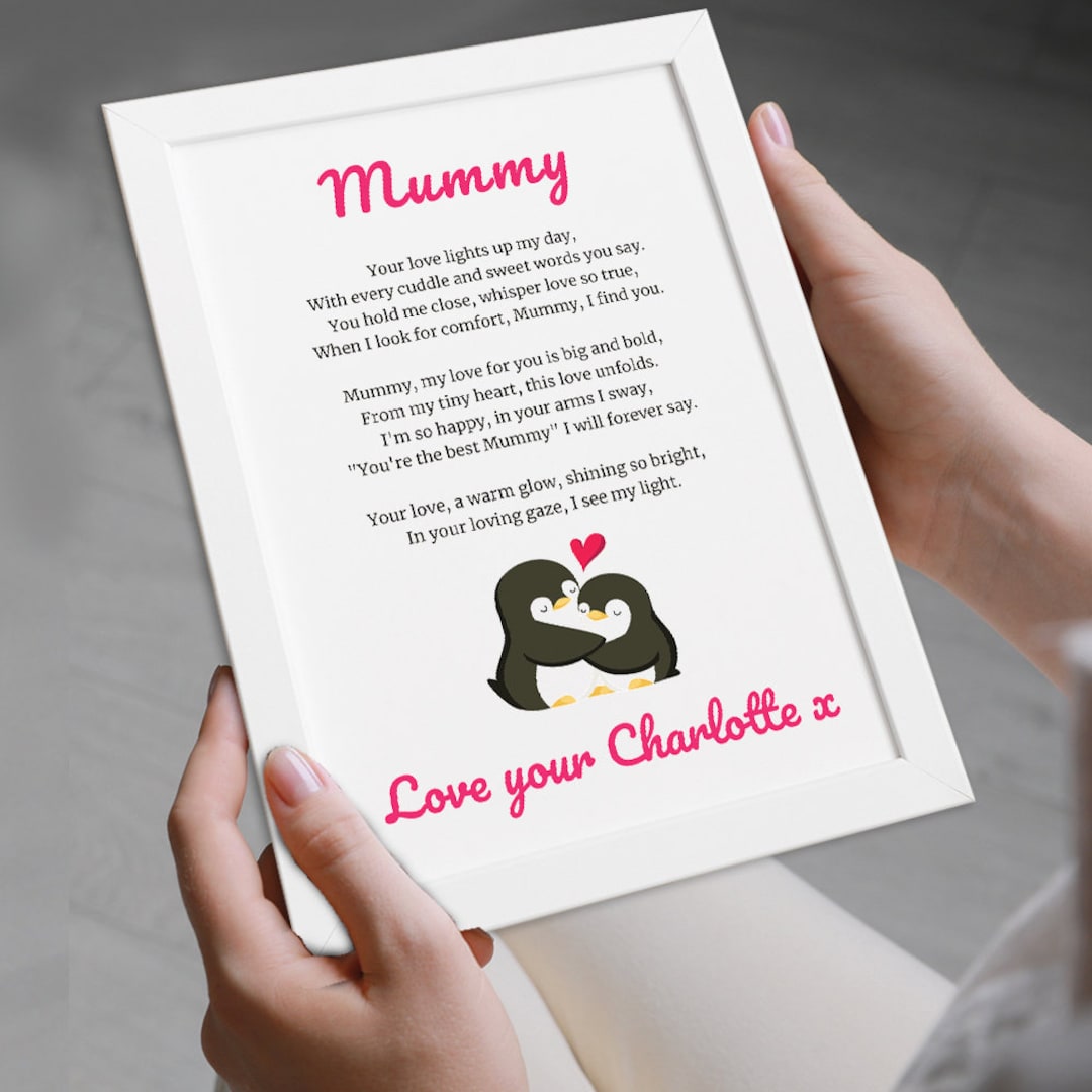 Personalised Poem Print for Mummy With Penguins for Birthday, Mother's ...