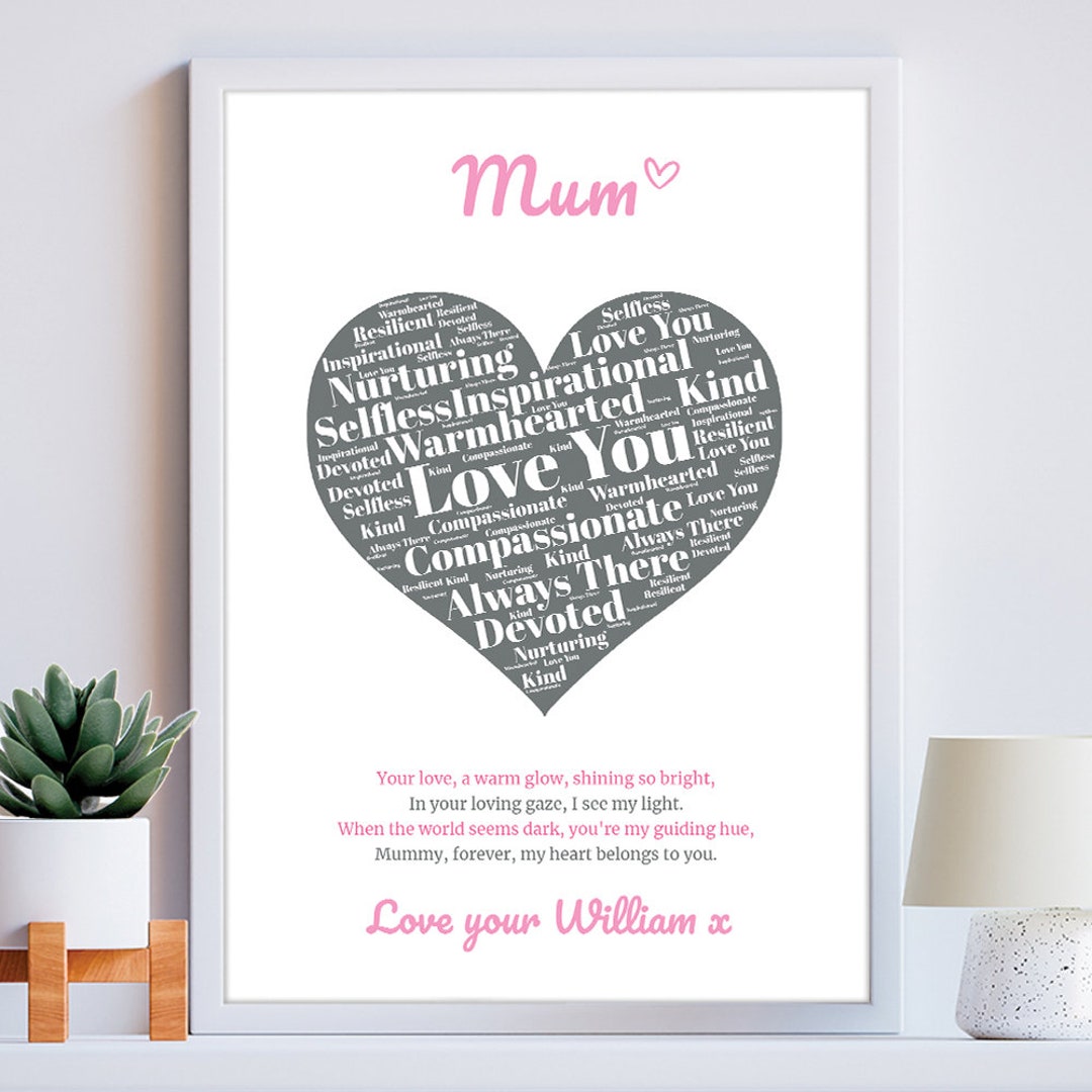 Personalised Mum Print With Pink Heart Poem Perfect Gift for Mother's ...