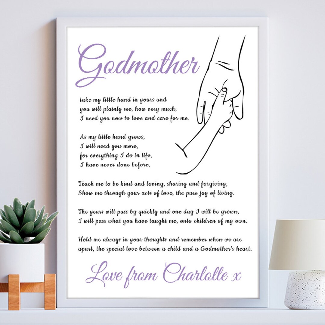 Personalised Christening Poem Print for Godmother Unique Baptism Gift ...