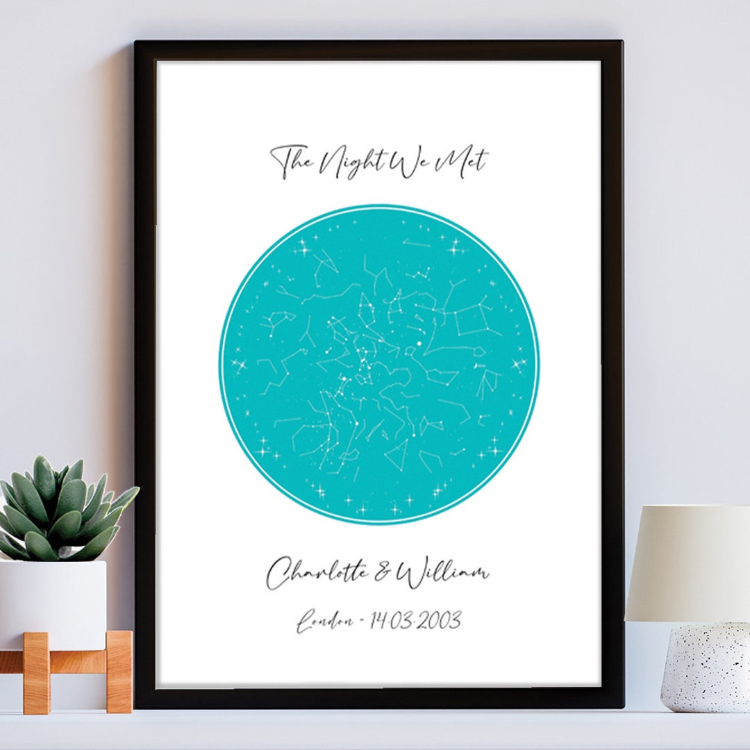 Teal Night Sky Star Map Romantic Print Personalised for Valentine's ...