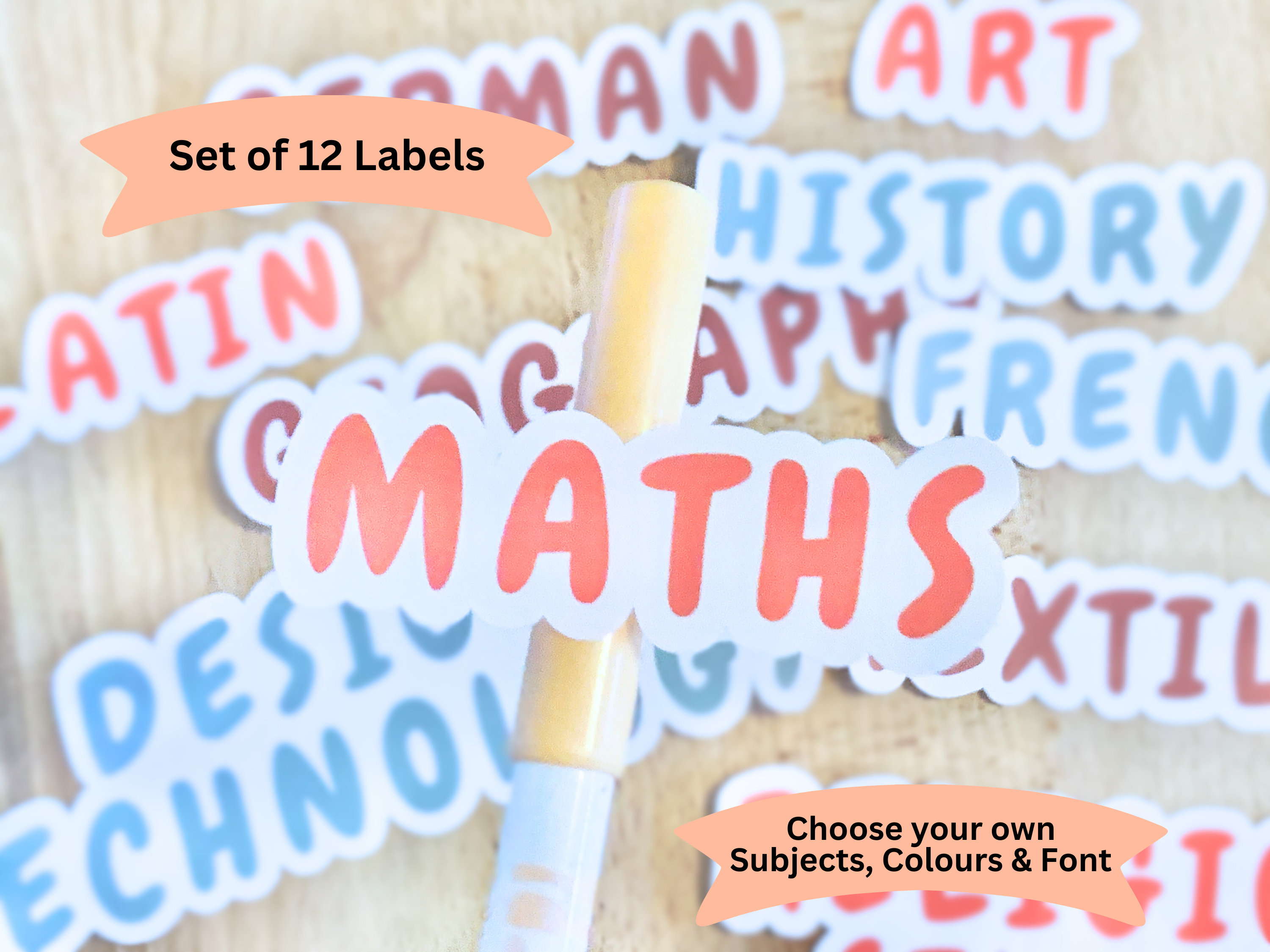 Set of 12 School Subject Labels, Personalised Sticker Decal, Class ...