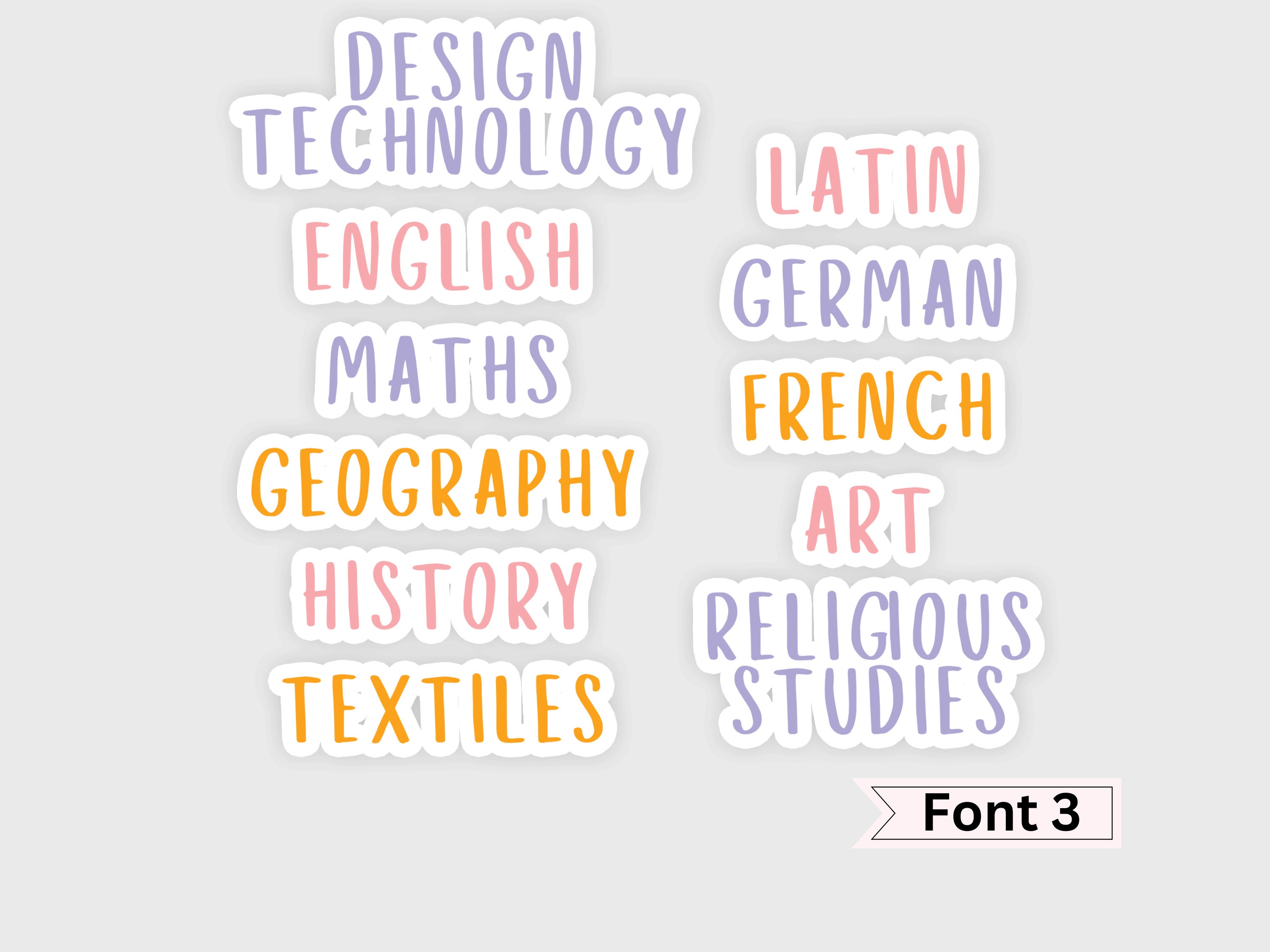 Set of 12 School Subject Labels, Personalised Sticker Decal, Class ...