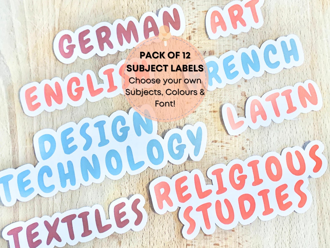 Set of 12 School Subject Labels, Personalised Sticker Decal, Class ...