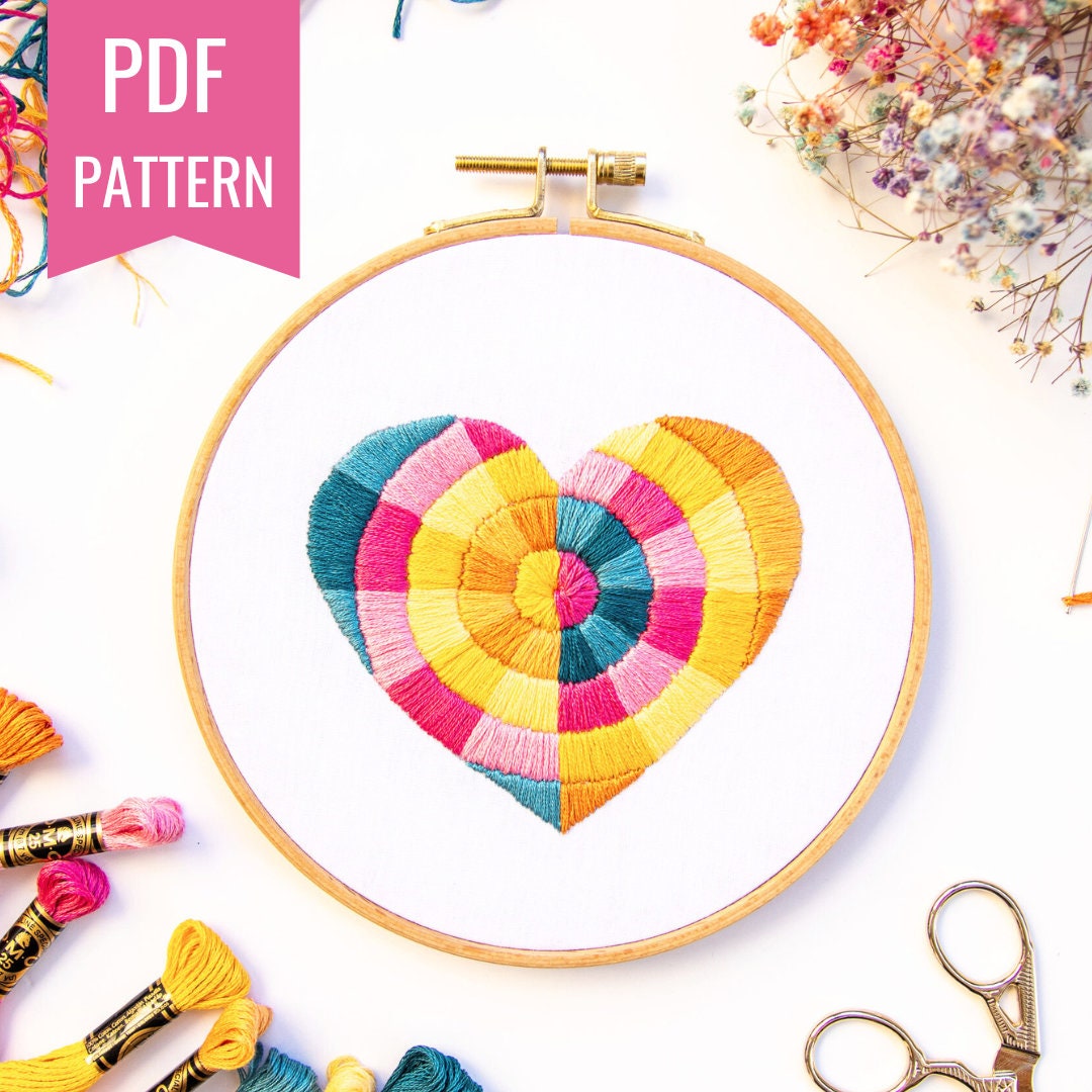 PDF + Video Tutorial "joyful Heart" Pattern, Beginner Embroidery ...