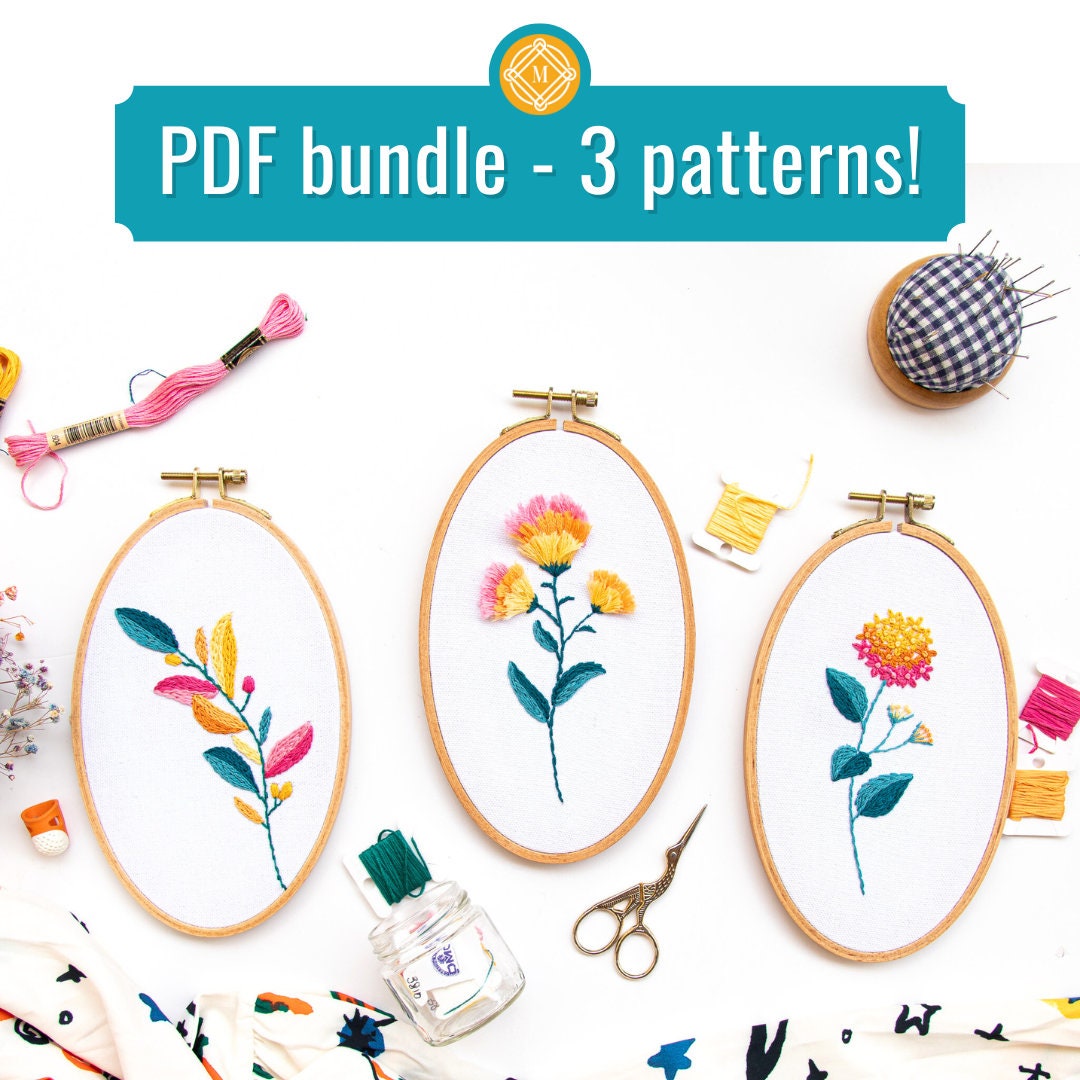 Embroidery Pattern BUNDLE: 3 PDF Patterns + Video Tutorials, Beginners ...