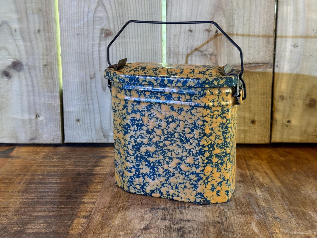 French Enamel Lunch Box / Lunch Tin - Orange and Blue - Medium - Etsy