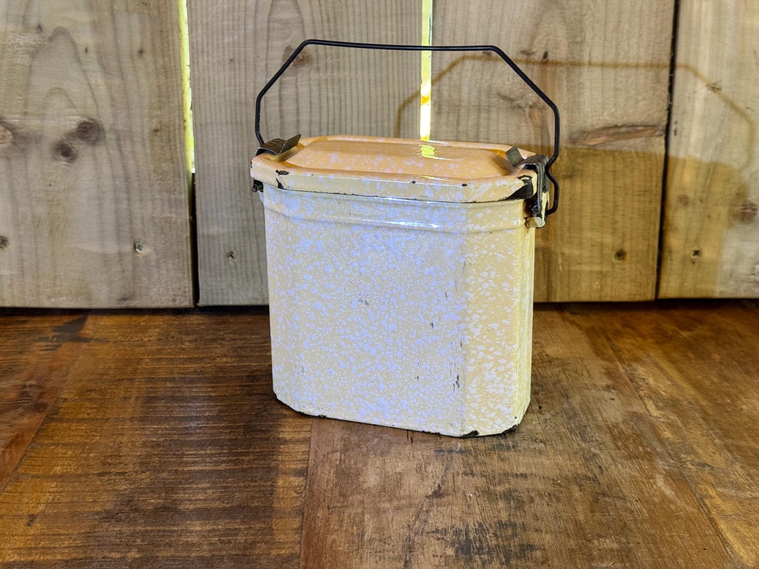 French Enamel Lunch Box / Lunch Tin - Yellow and White - Medium - Etsy