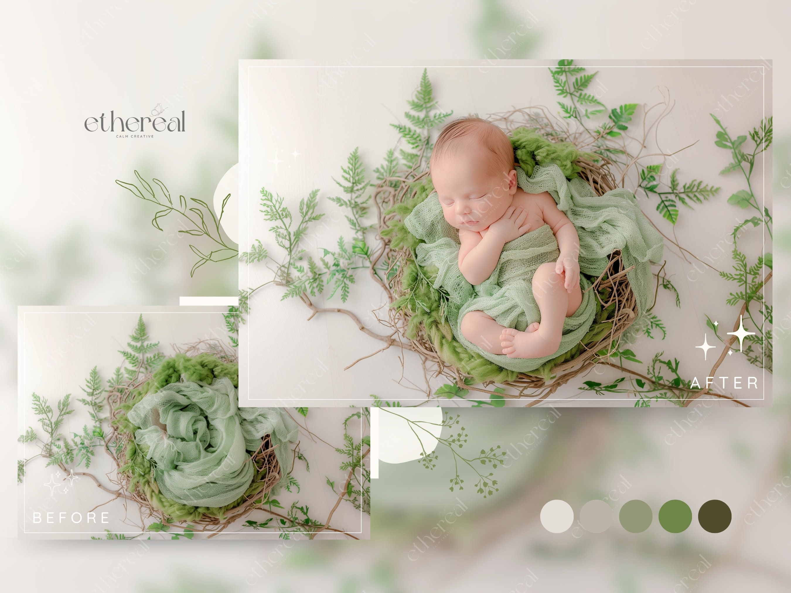Baby Green Nature Nest 51 Digital Backdrops for Photography Monthly ...