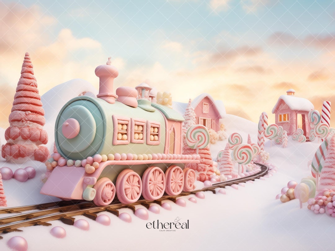 Candyland Train Sunset View Polar Express Pink Christmas Train Digital ...