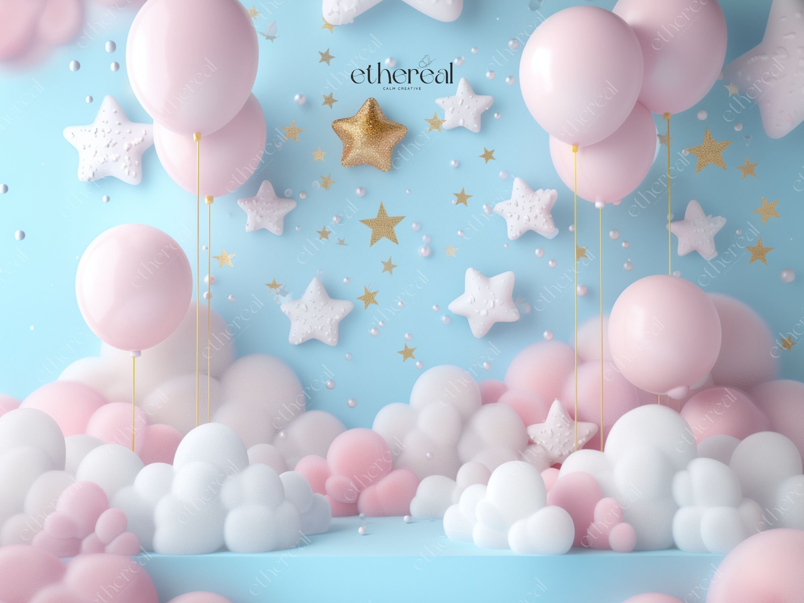 Baby Dreamy 51 Digital Backdrop Bundle Cake Smash Clouds and Stars ...