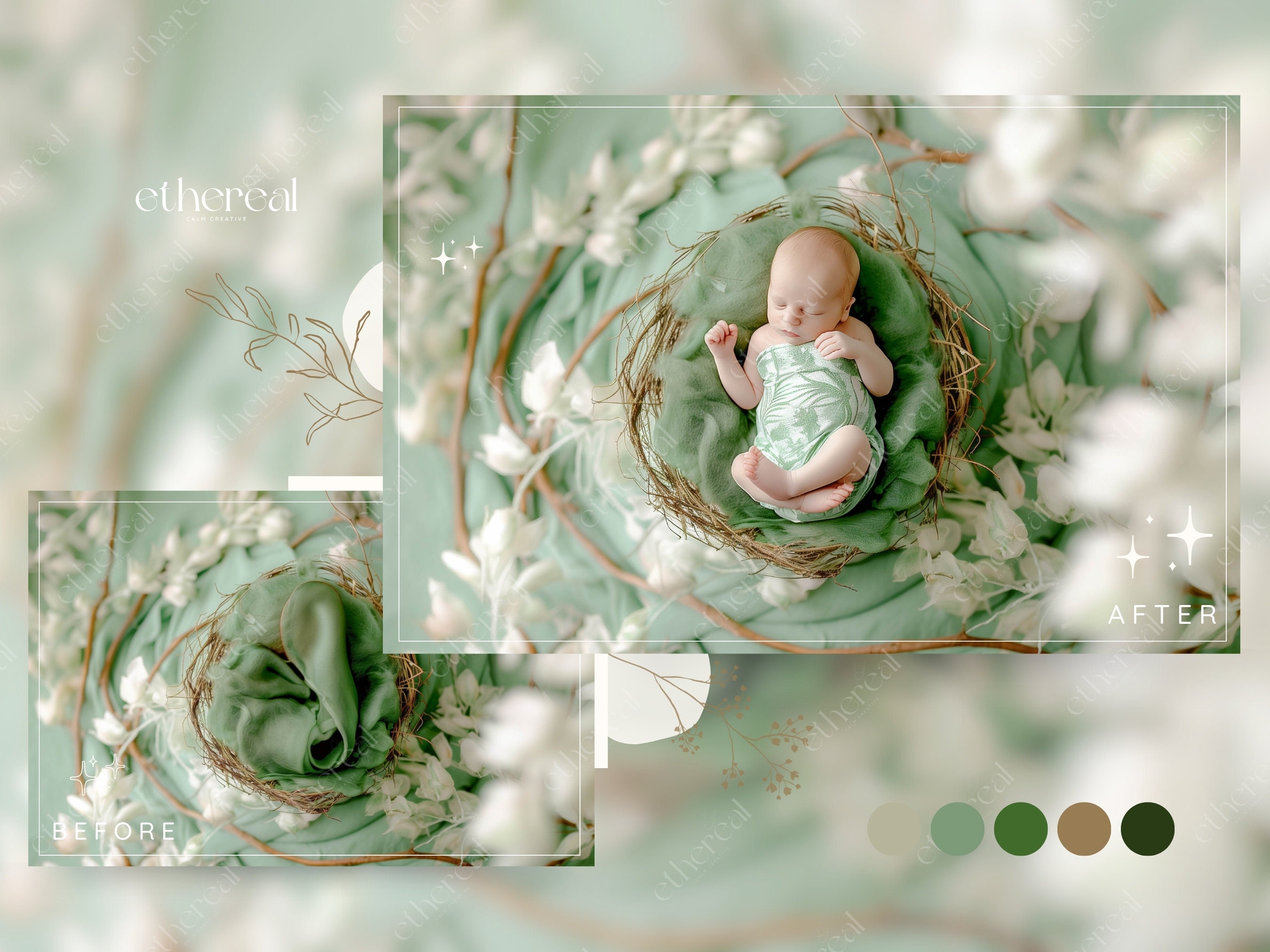 Baby Green Nature Nest 51 Digital Backdrops for Photography Monthly ...