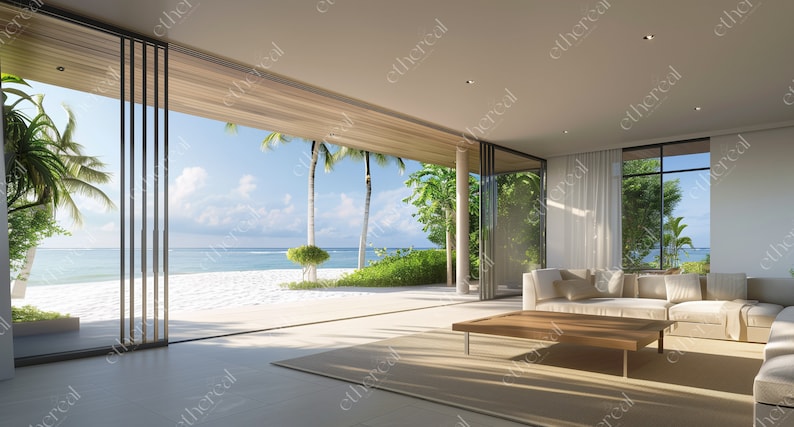 Luxurious Beach House Digital Backdrop Zoom Virtual Background Tropical ...