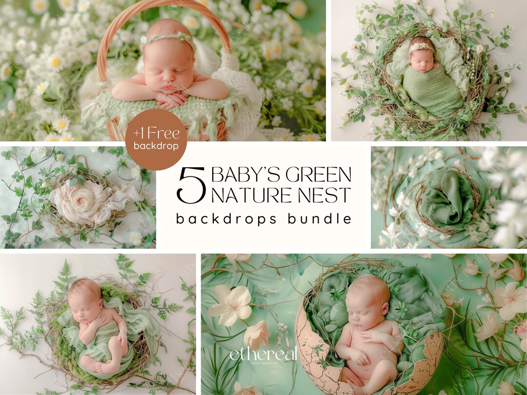 Baby Green Nature Nest 51 Digital Backdrops for Photography Monthly ...