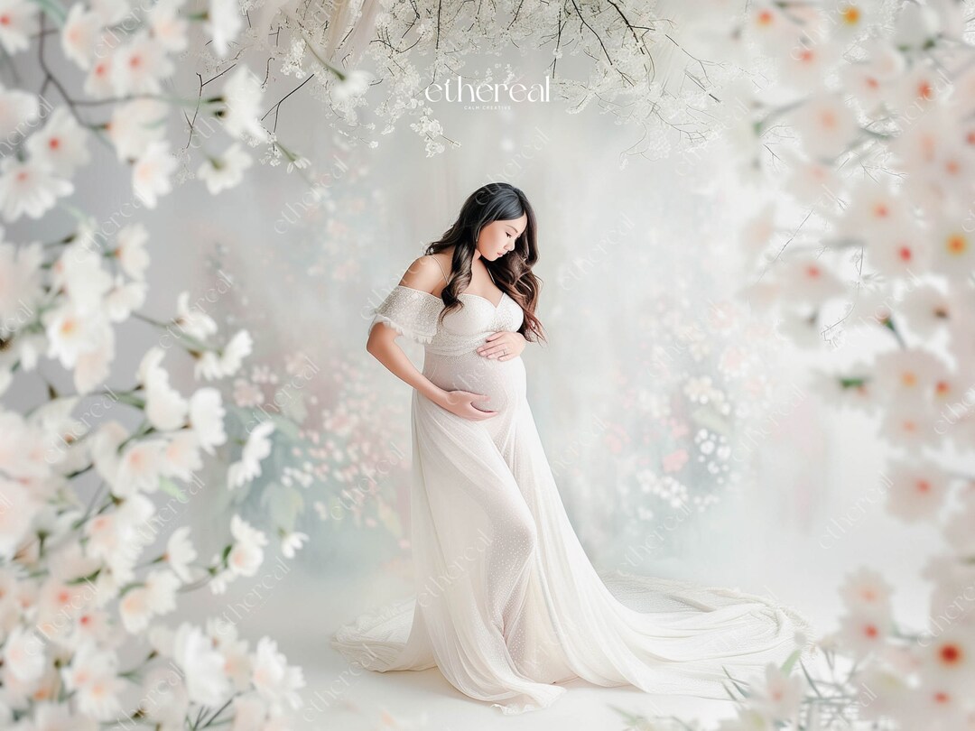 Maternity Floral Backdrop Instant Download Digital Background White ...
