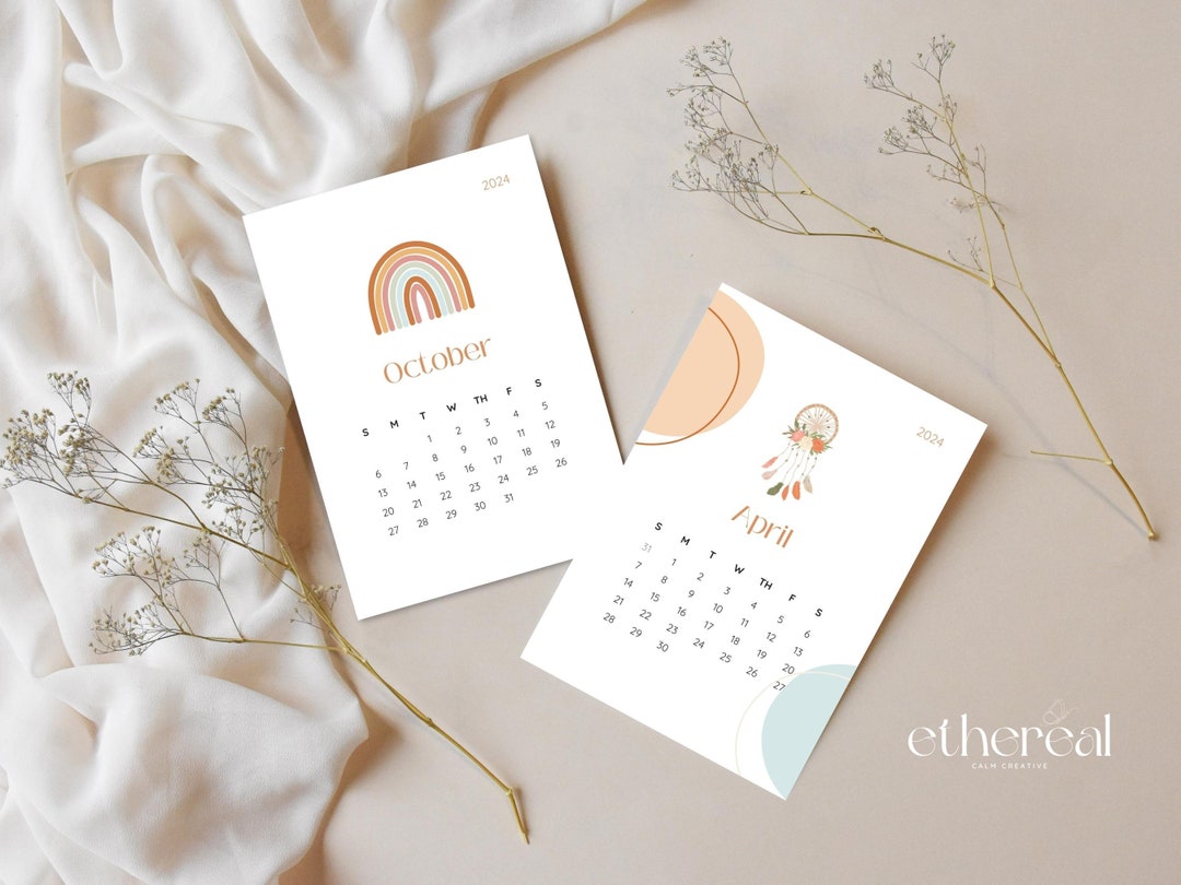 2024 Desk Calendar Boho Chic Monthly Calendar Printable - Etsy