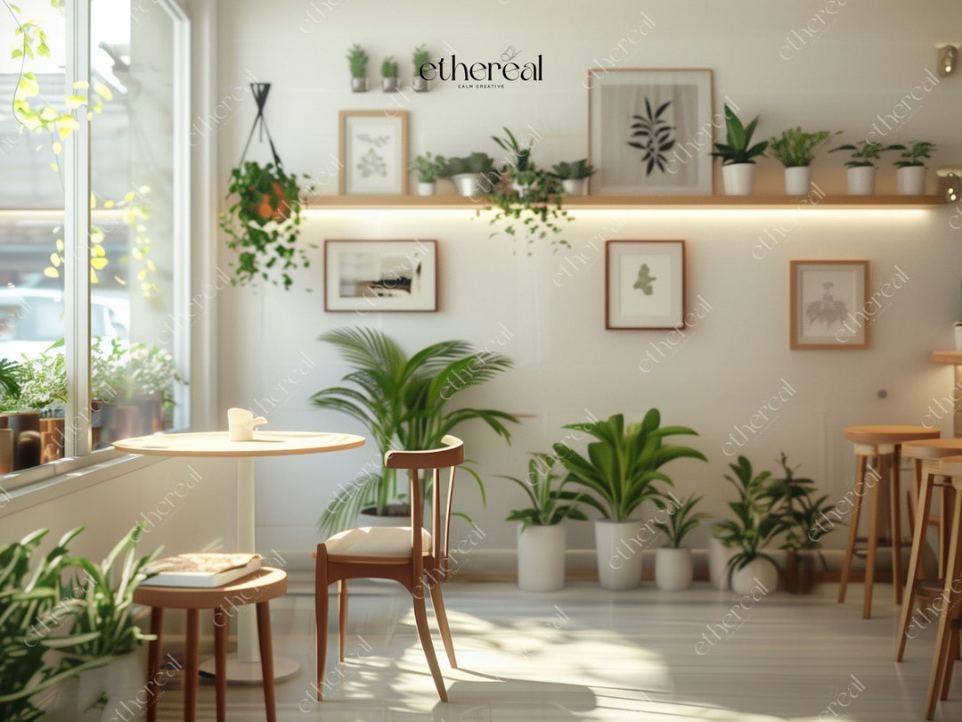 Tranquil Greenery Cafe Zoom Background Perfect for Virtual Meetings & Video Conferences ...